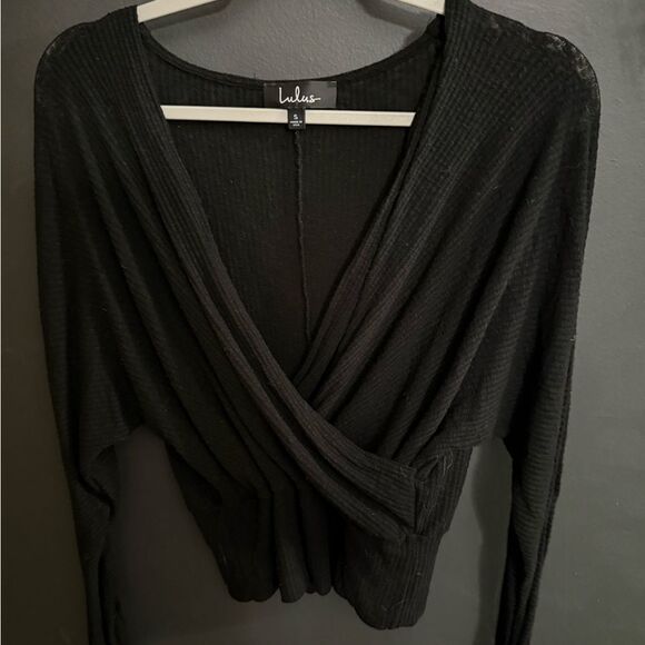 Lulus | Tops | Lulus Black Ribbed Wrap Blouse | Poshmark